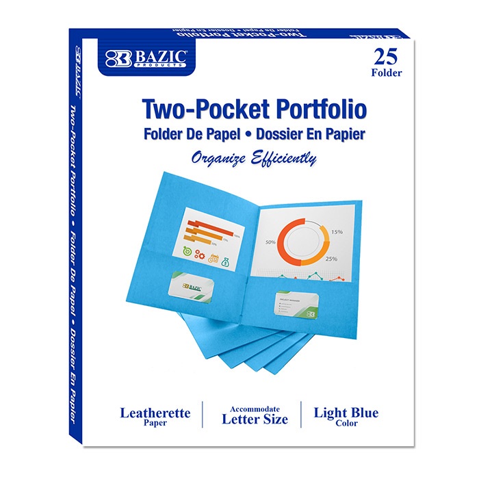 Premium Light Blue Color 2-Pocket Portfolio (25/Box) | Multidesk LLC